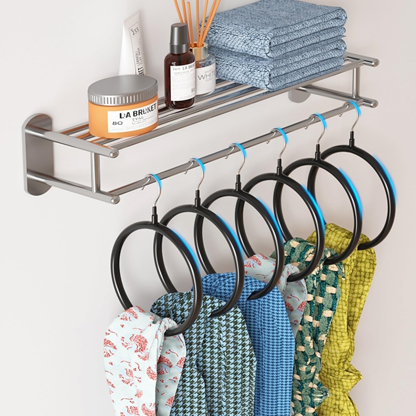 Joyindecor Belt/Scarf Hangers for Closet - 8 PCS Nonslip Space Saving Steel Tie Rings Holder Organizer for Neckties, Shawls Scarves, Veils, Pashminas Display(8 Pack, Black)