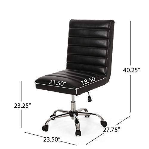 Christopher Knight Home Reed Contemporary Channel Stitch Swivel Office Chair, Midnight Black + Silver