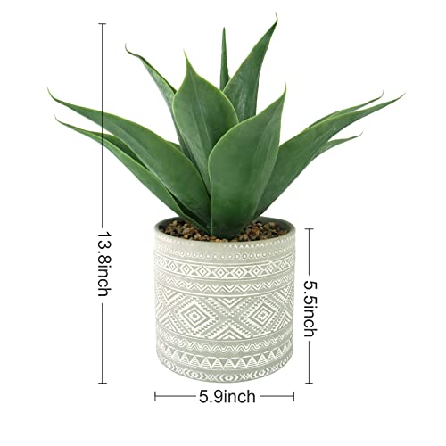 Hisow Artificial Potted Plants, 13.8" Artificial Succulent Fake Aloe, Large Faux Aloe Plant in Pot for Home Office Room Badroom Garden Decor (Grey)