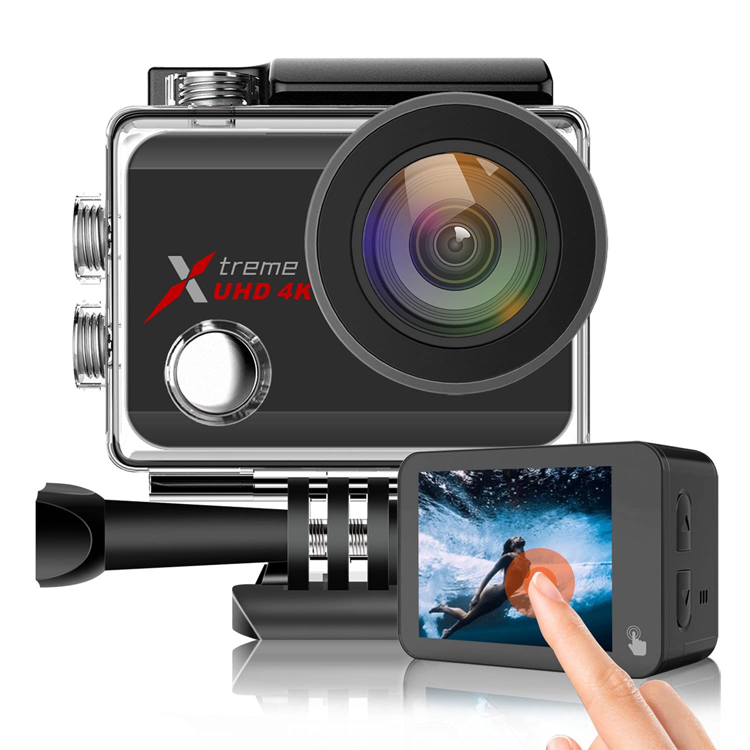 CAMWORLD Waterproof Action Camera 4K 60FPS 20MP Underwater Camera Camcorder 40M 170Degree Wide Angle Camera with Touch Screen Stabilizer 2 Rechargeable 1350 Batteries and Accessories Kit