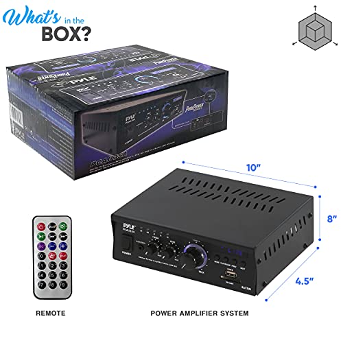 Pyle Home Home Audio Power Amplifier System - 2x75W Dual Channel Theater Power Stereo Receiver Box, Surround Sound w/ USB, RCA, AUX, LED, Remote, 12V Adapter - For Speaker, iPhone - Pyle PCAU35A