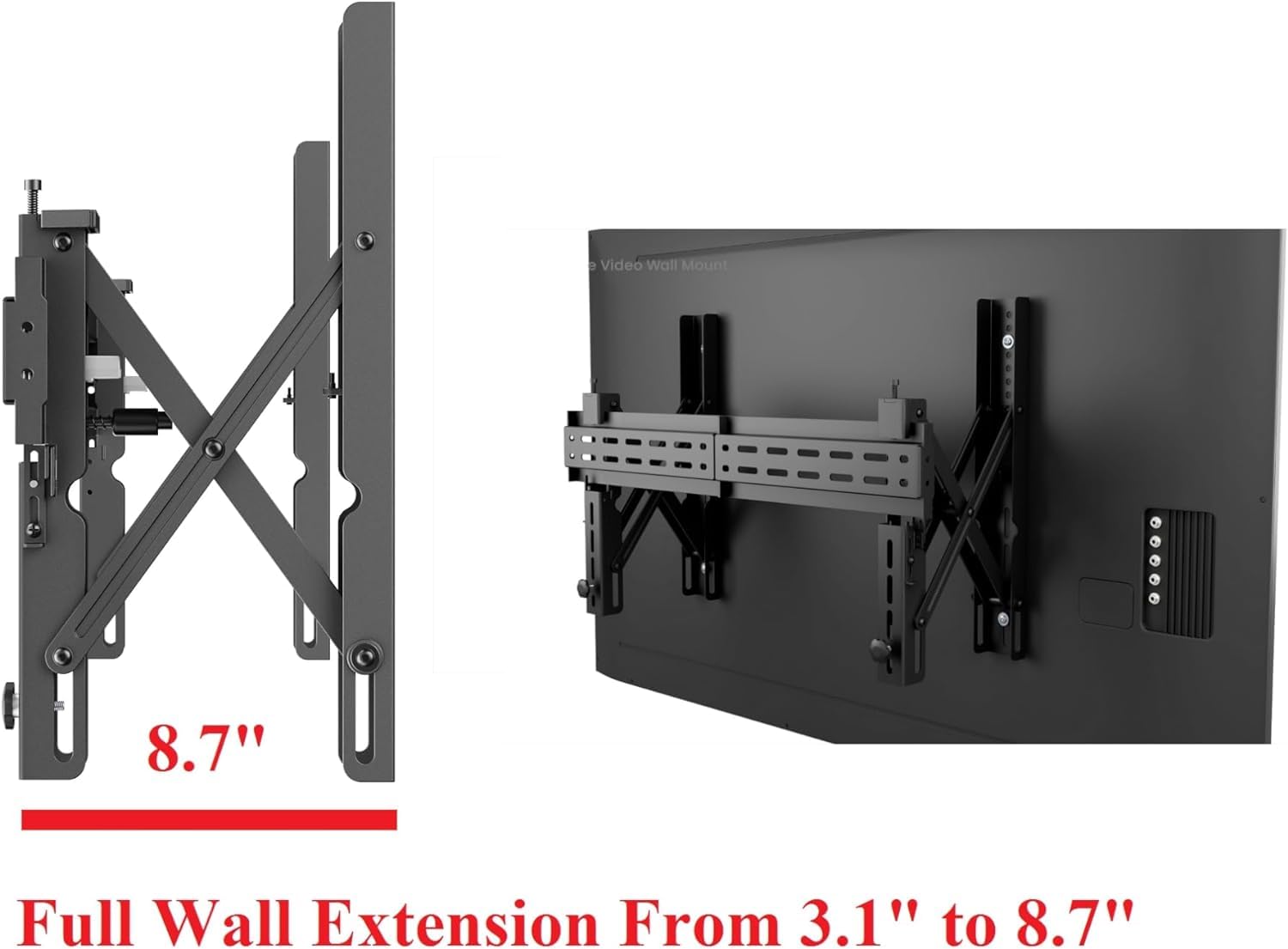 Mount Plus POP-48T 1x2 Pop Out Video Wall Mount System for 37 to 80" TVs | TV Menu Board | Max VESA 800x400 | Commercial Grade 154 Lbs | Anti-Theft Protection | Full Extension to 8.7"