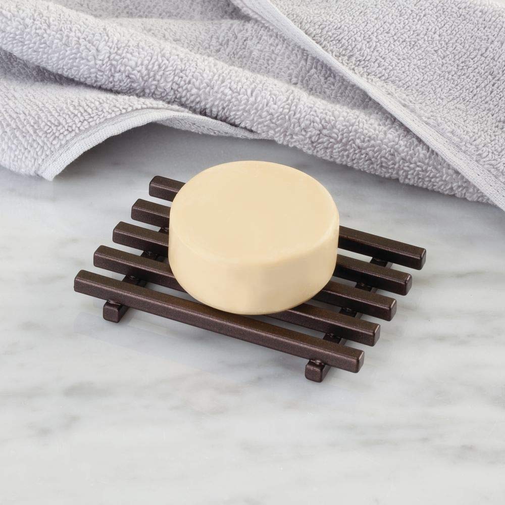 iDesign Forma Metal Wire Corner Standing Shower Caddy, 9.5" x 9.5" x 26.25", Bronze & Kyoto Bar Soap Holder for Bathroom Shower, Vanities, Kitchen Sink - Bronze