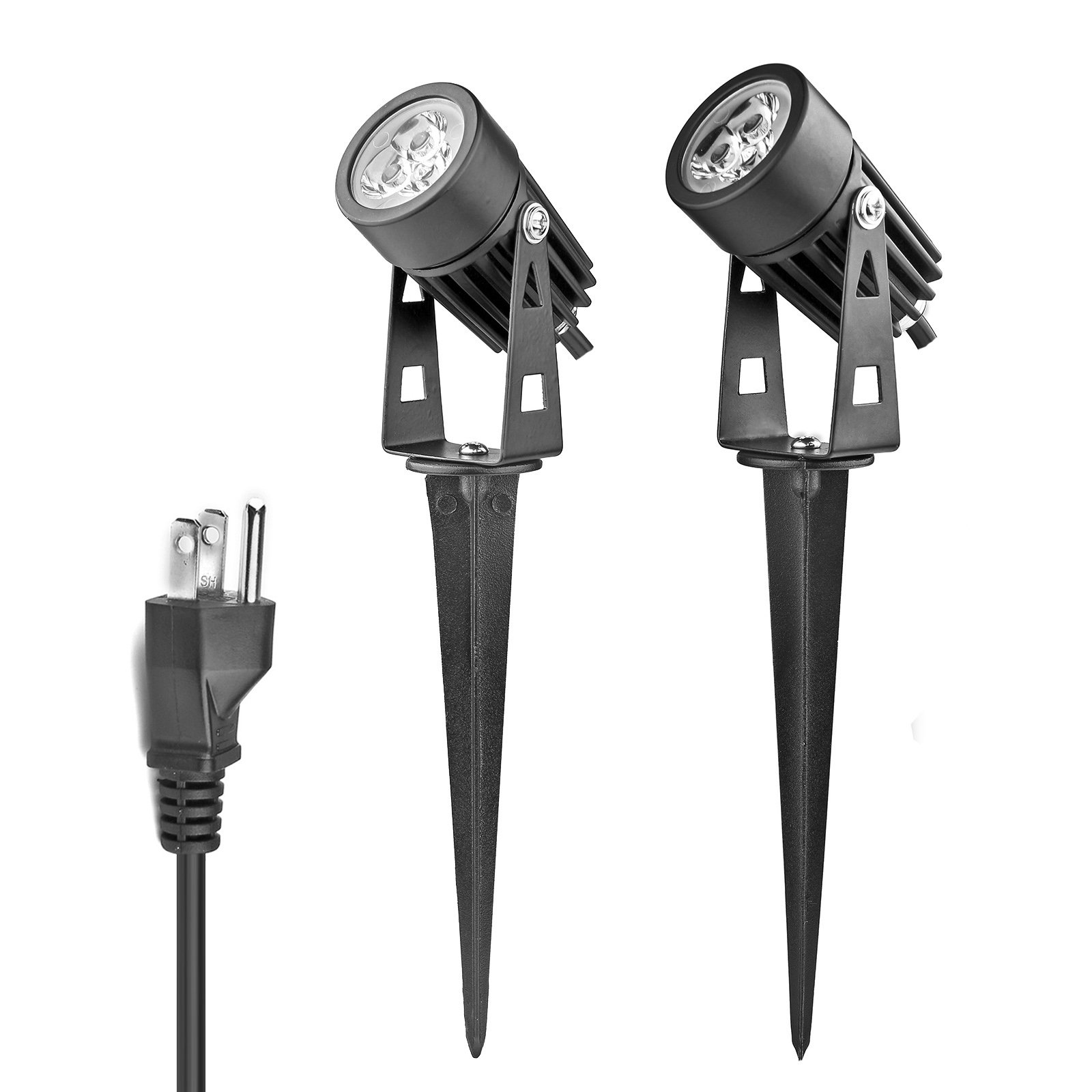 Lemonbest 2pcs Bright Outdoor Landscape LED Lighting Mini Lawn Lamp with 110V AC Power Plug for Garden Path Courtyard Spot Lights Cool White
