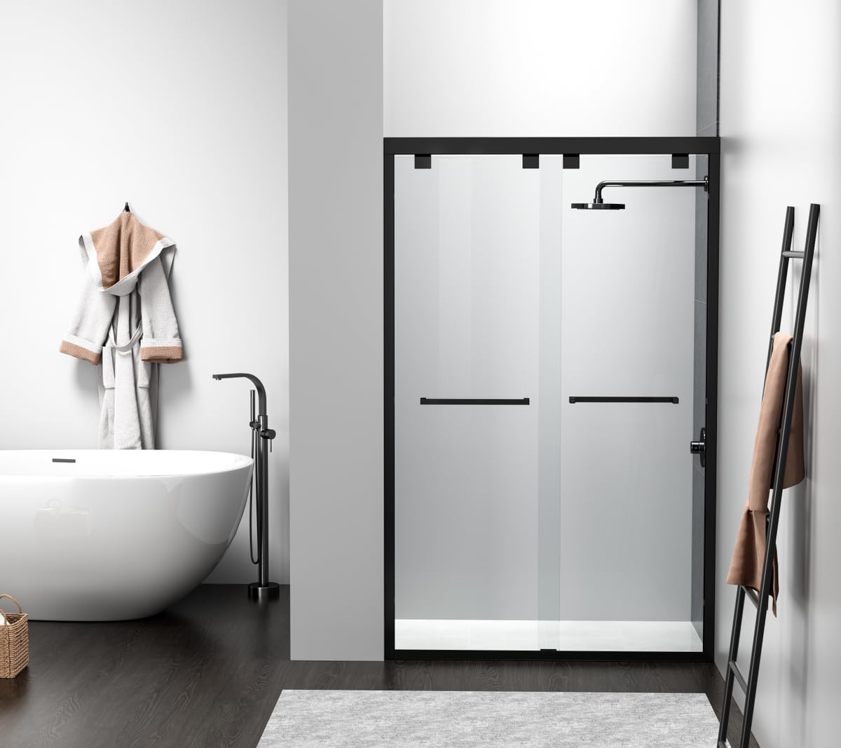Elegant Kitchen and Bath SD303-4876MBK Semi-Frameless Shower Door 48 x 76 Matte Black