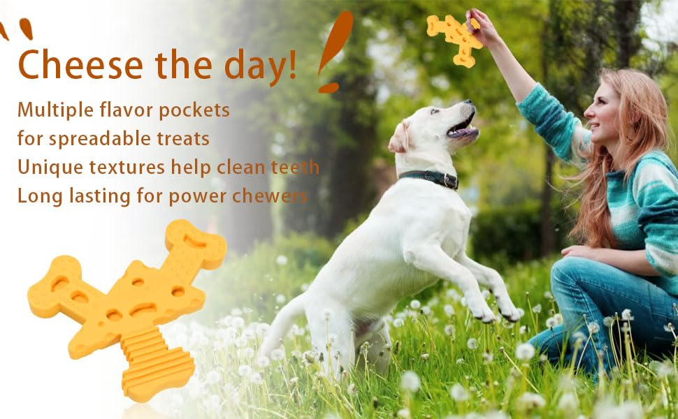 Generic Novel Multipurpose Running Cheese Chew Bone Toys with Treats Pocket for Aggressive Chewers - Durable Nylon Dog Toys with Cheese Flavor for Large Medium and Small Breeds