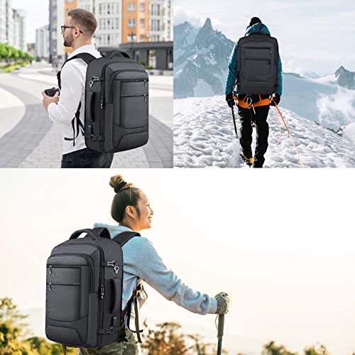 LCKPENG Carry On Backpack, Extra Large Travel Backpack for Men Women, 40L Expandable Backpacks Airline Approved, Business Traveling Backpack for Flight, Suitcase Luggage Backpack with USB Port, Black