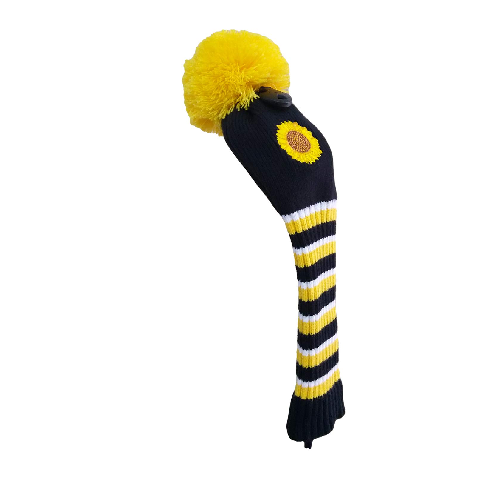 CHEZBABY Sunflower Embroidery Golf Club Head Covers Cute Knitted 460cc Driver Wood POM POM Long Neck(Set of 2)