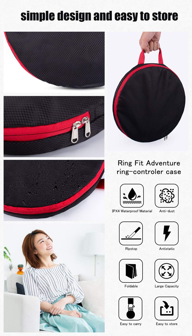 Ring Con Case for Switch Game Ring Fit Adventure, Compatible with Ring Con, Leg Fixing Strap,Joy-Con Controller, Protective case, Anti-dust (Black)