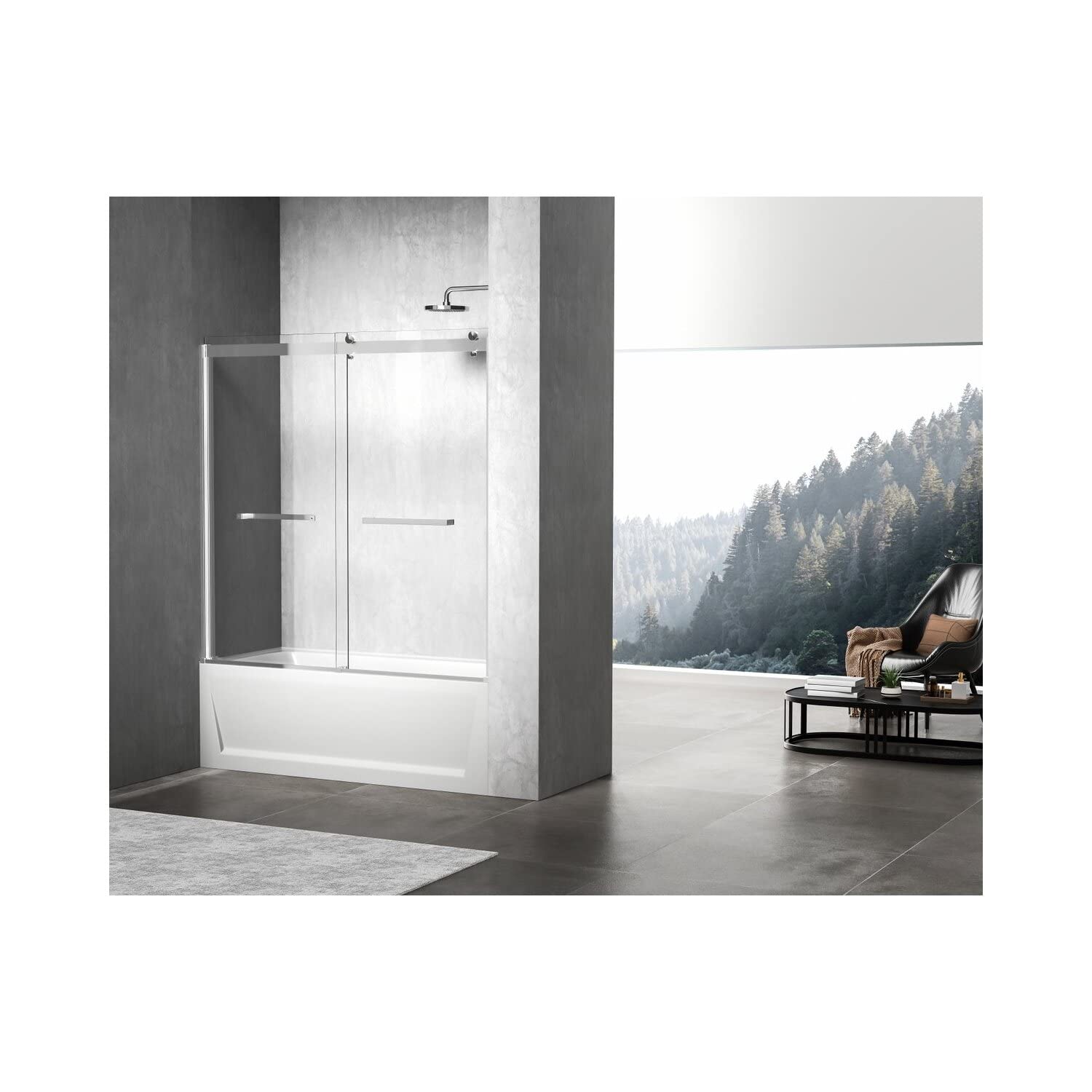 Elegant Kitchen and Bath TD222-6060BNK Frameless tub Door 60 x 60 Brushed Nickel