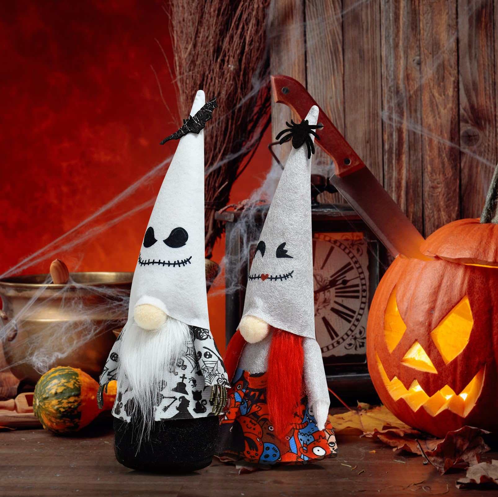 BORN FAIR Halloween Gnomes Plush,2PCS Handmade Scandinavian Tomte for Halloween Table Ornament, Tiered Tray Decor,Halloween Home Decor