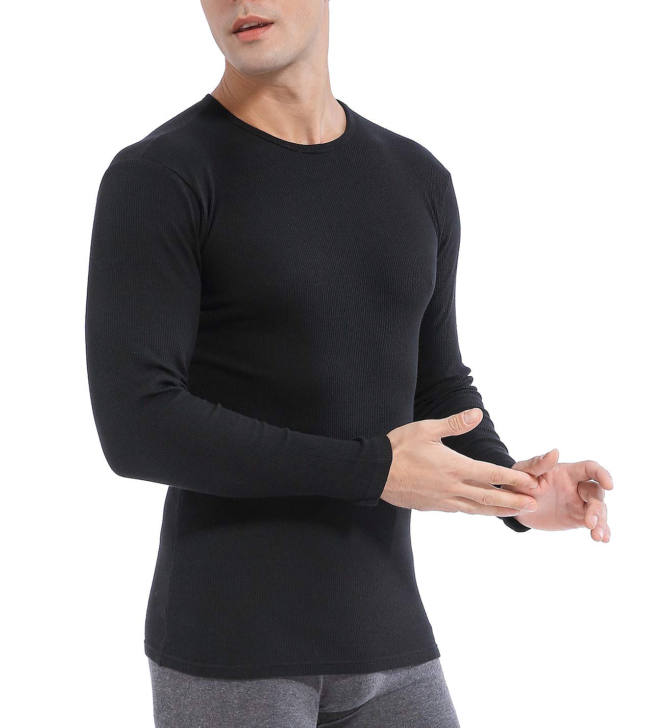 Comfneat Men's 2-Pack Thermal Long Sleeve Undershirt Waffle Knit Soft Comfy Crew Neck Underwear Top (Light Grey Melange + Navy 2-Pack, XL)
