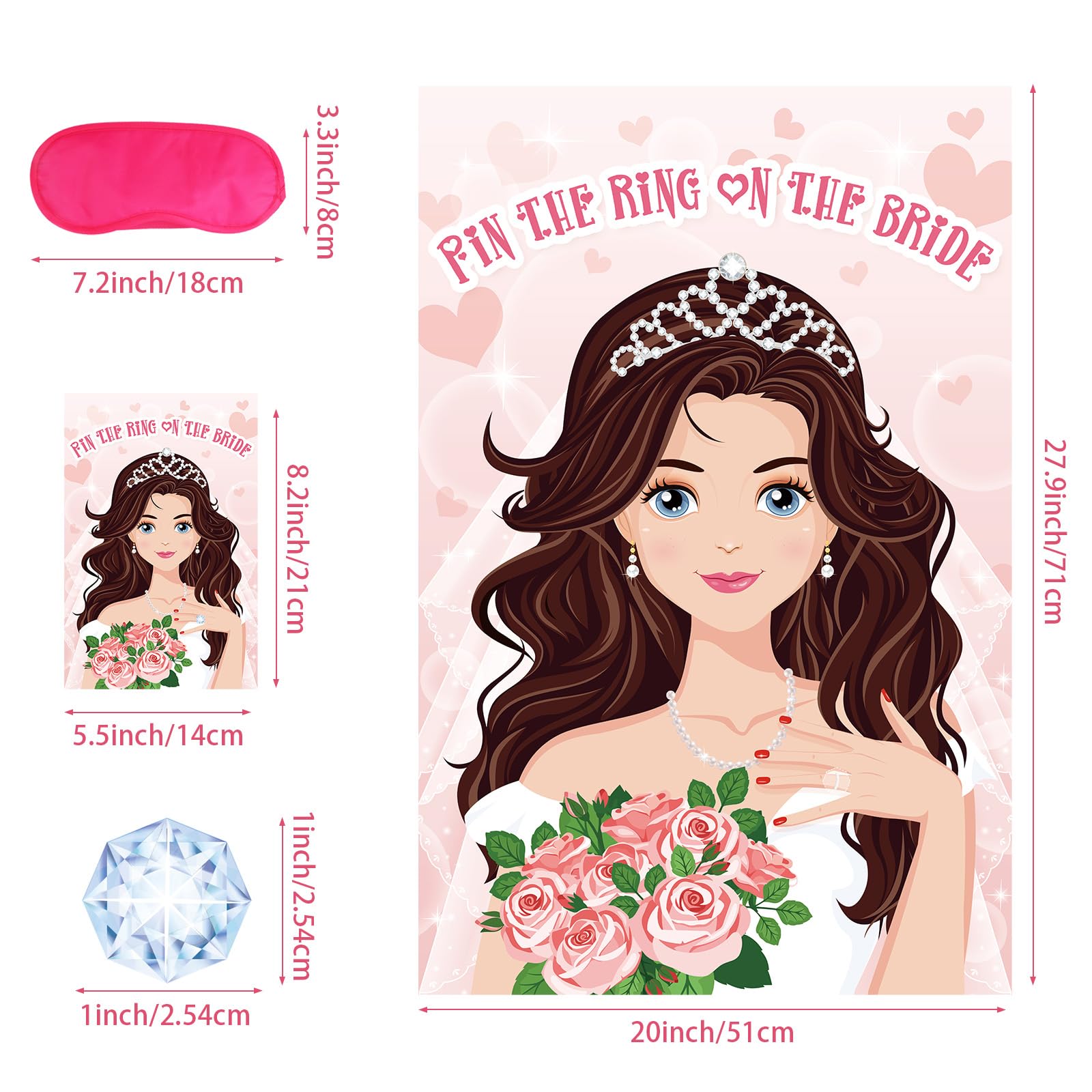 Hxezoc Pin The Ring On The Bride Game With 42 Pcs Rings Large Bridal Party Games Poster for Bridal Shower, Wedding Party, Birthday Party, Carnival Party Supplies