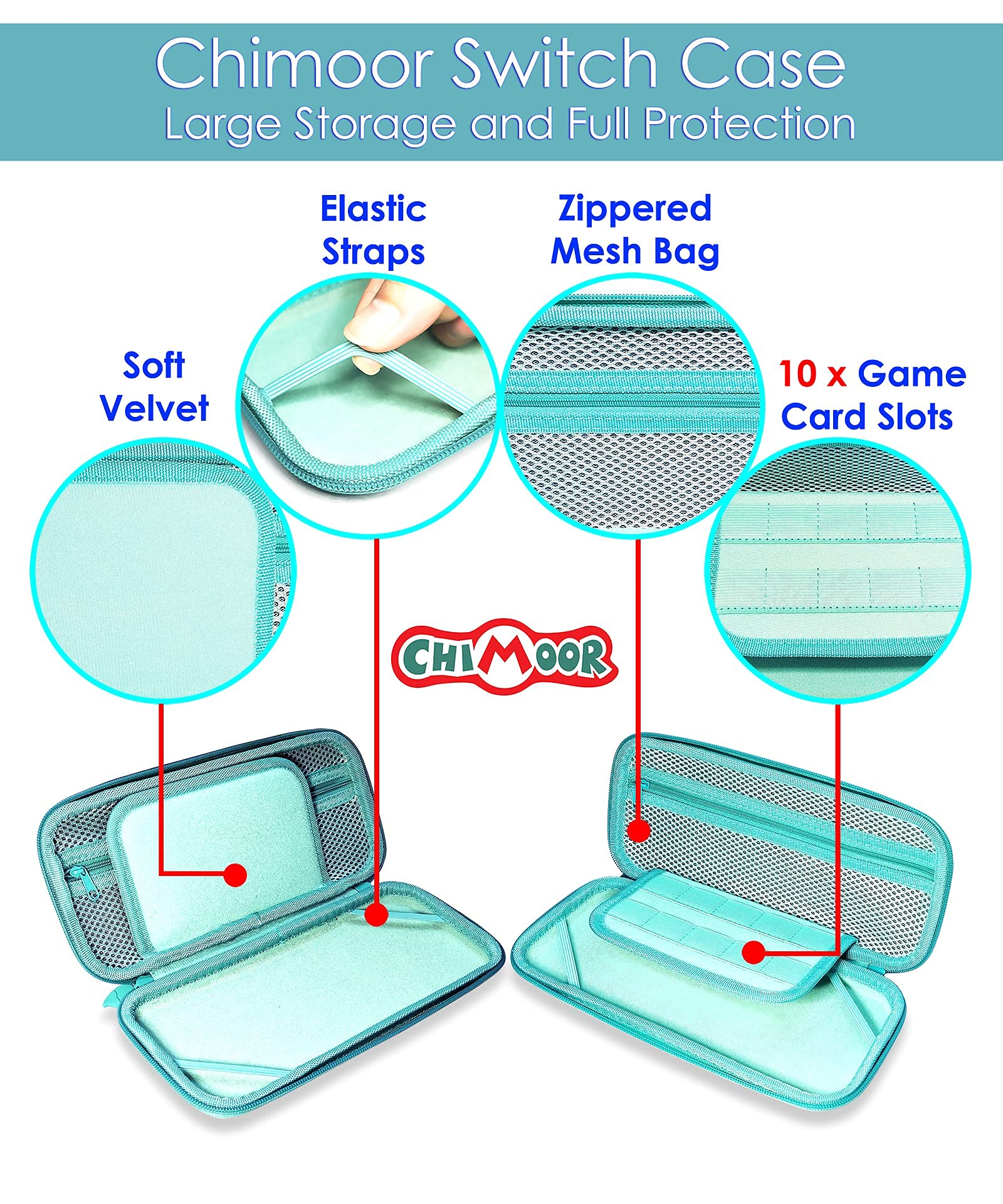 Chimoor Switch Case For Nintendo Switch OLED (2021) Carrying Case Compatible With Nintendo Switch Switch Game Case 10 Game Cards Holders Slots Inner Storage Bag for Switch Console Game Accessories