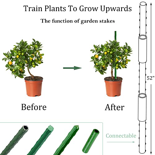 Garden Stakes,Connectable Plant Support Stakes,BOVITRO 40Pcs Steel Plant Stakes with 20 Connectors[17 Inches Each-Adjust Length Freely]
