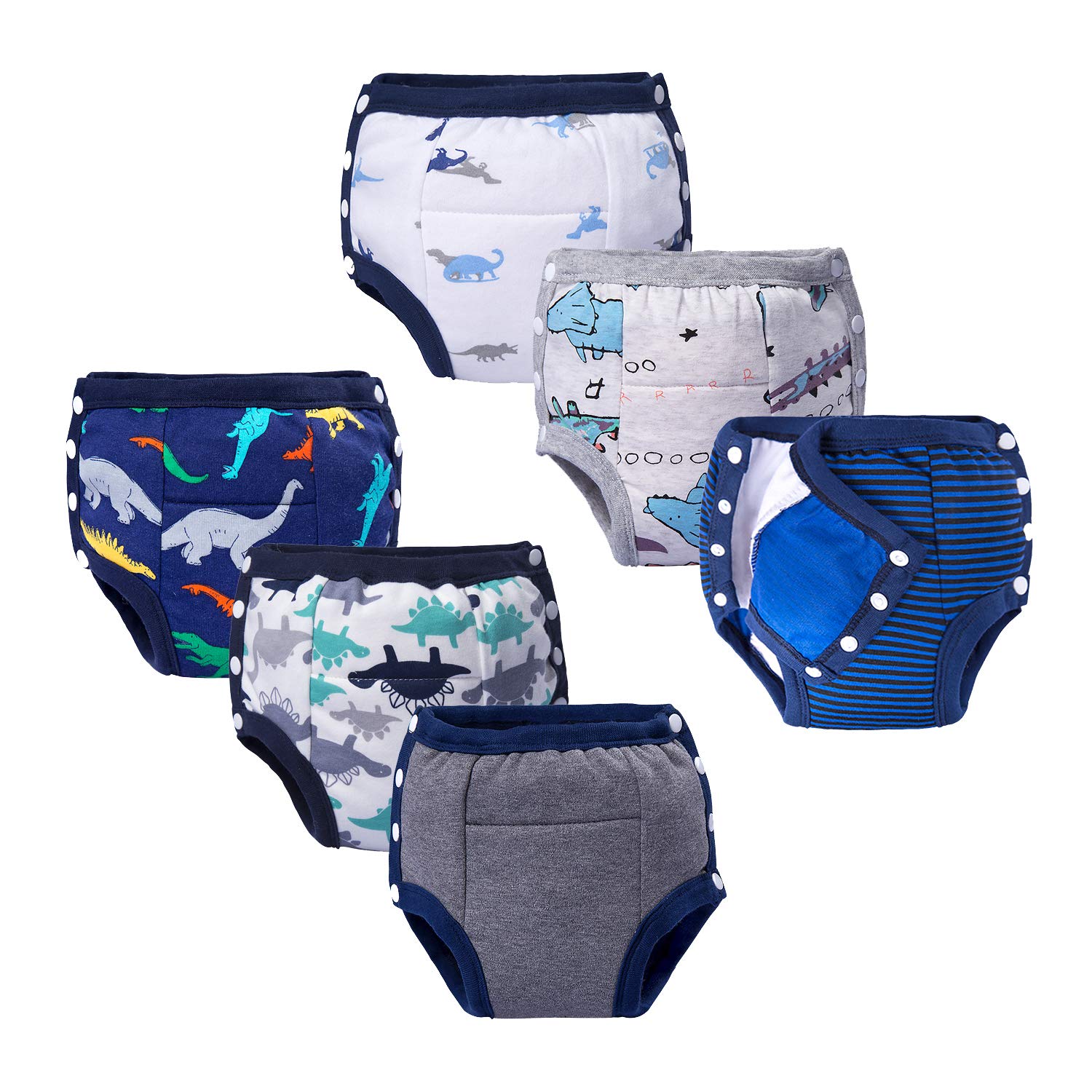 BIG ELEPHANT Toddler Side Button Training Underpants - Snaps on Potty Trained Pants for Boys and Girls 6 Pack, 2T