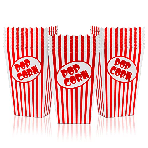 Zahaat 50 Popcorn Boxes 5.5 Inches Tall Red and White Popcorn Bags Mini Pop Corn Buckets and Container for Movie Theater, Home, Carnival Party, Decorations