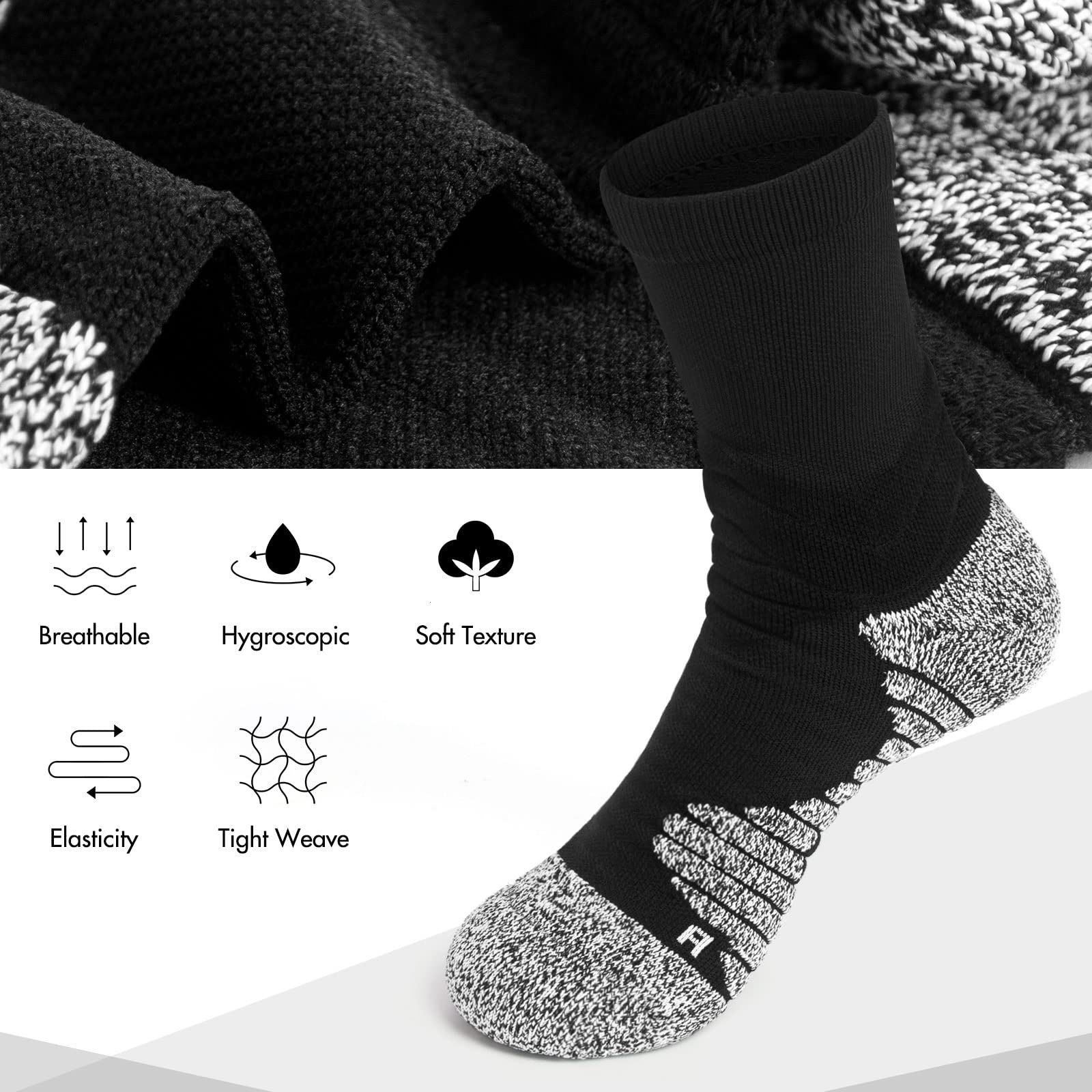 Compression Running Socks for Men Work Boots Compression Athletic Cushioned Crew Socks Moisture Wicking Socks for Basketball Hiking cycling Black-grey