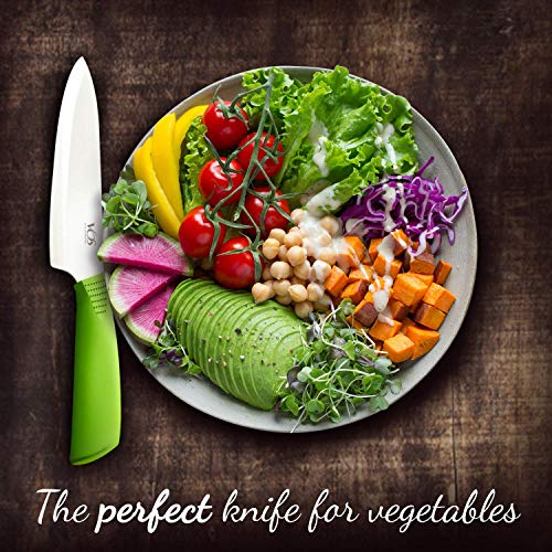 Vos Ceramic Chef Knife 8 Inch with Cover and a Gift Box - Sharp Zirconia Blade Edge for Cutting, Paring, Slicing, Dicing, Chopping - Ideal for Vegetable and Fruit (Green)