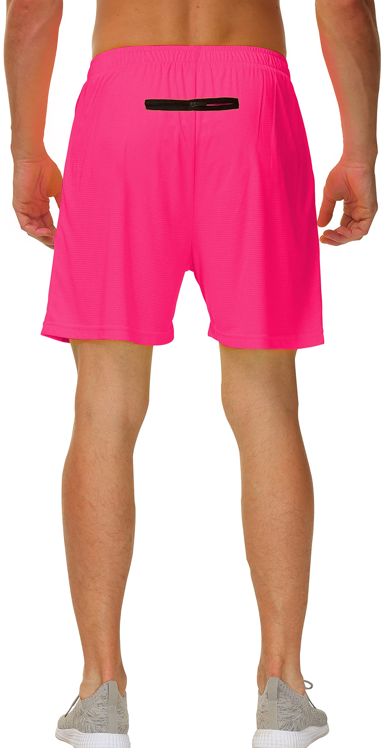 Cakulo Men's 5 Inch Running Tennis Shorts Quick Dry Athletic Workout Active Gym Training Soccer Shorts with Pockets Liner Neon Pink M-1