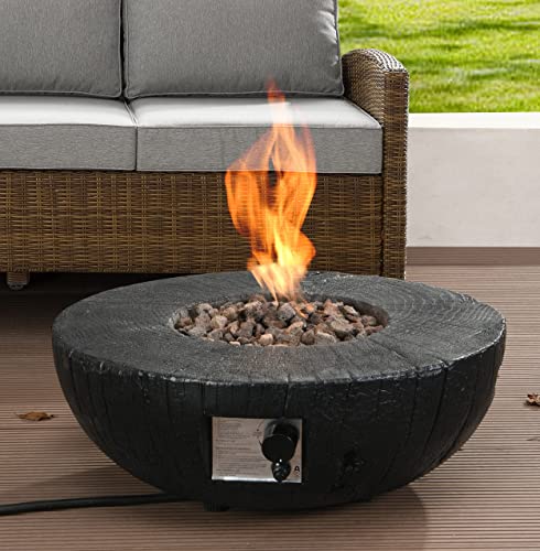 DESwan 28 in. 30000 BTU Round Outdoor Propane Gas Magnesium Oxide Fire Pit with Water Proof Cover and Lava Rock