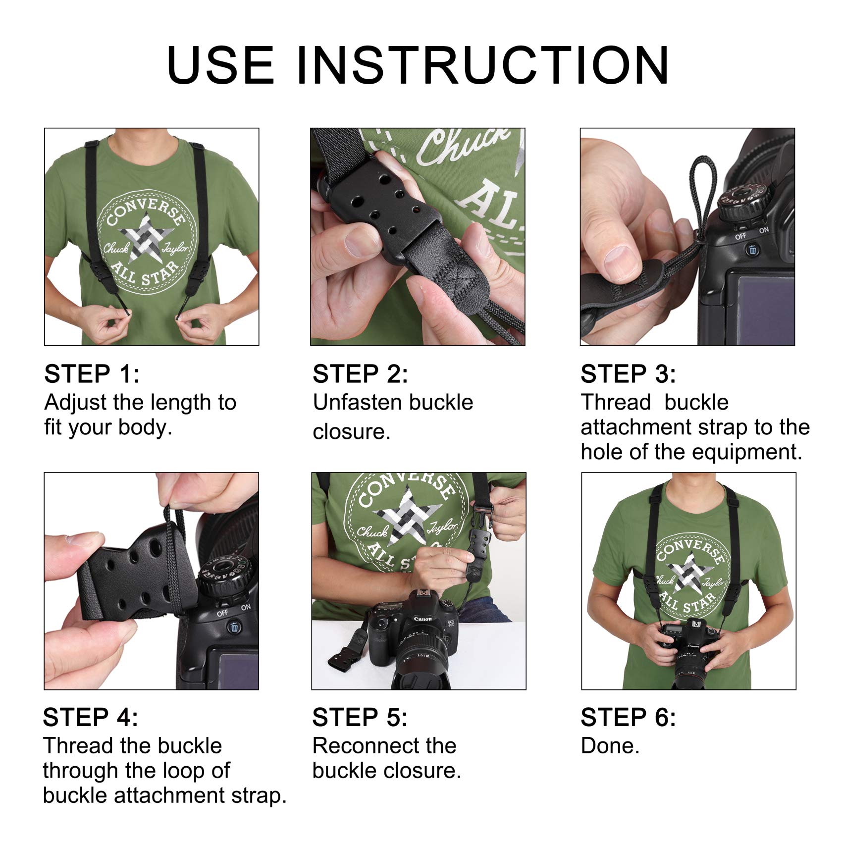 Camera Harness Strap,Cross Shoulder Quick Release Straps for Binoculars, Rangefinders,Harness Strap Compatible with Canon, Nikon, Sony and DSLR SLR Cameras-Black