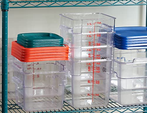 CURTA 4 Pack Food Storage Container with Green Lid - NSF Commercial Grade in 4.0 Qt - Square, Clear, Polycarbonate