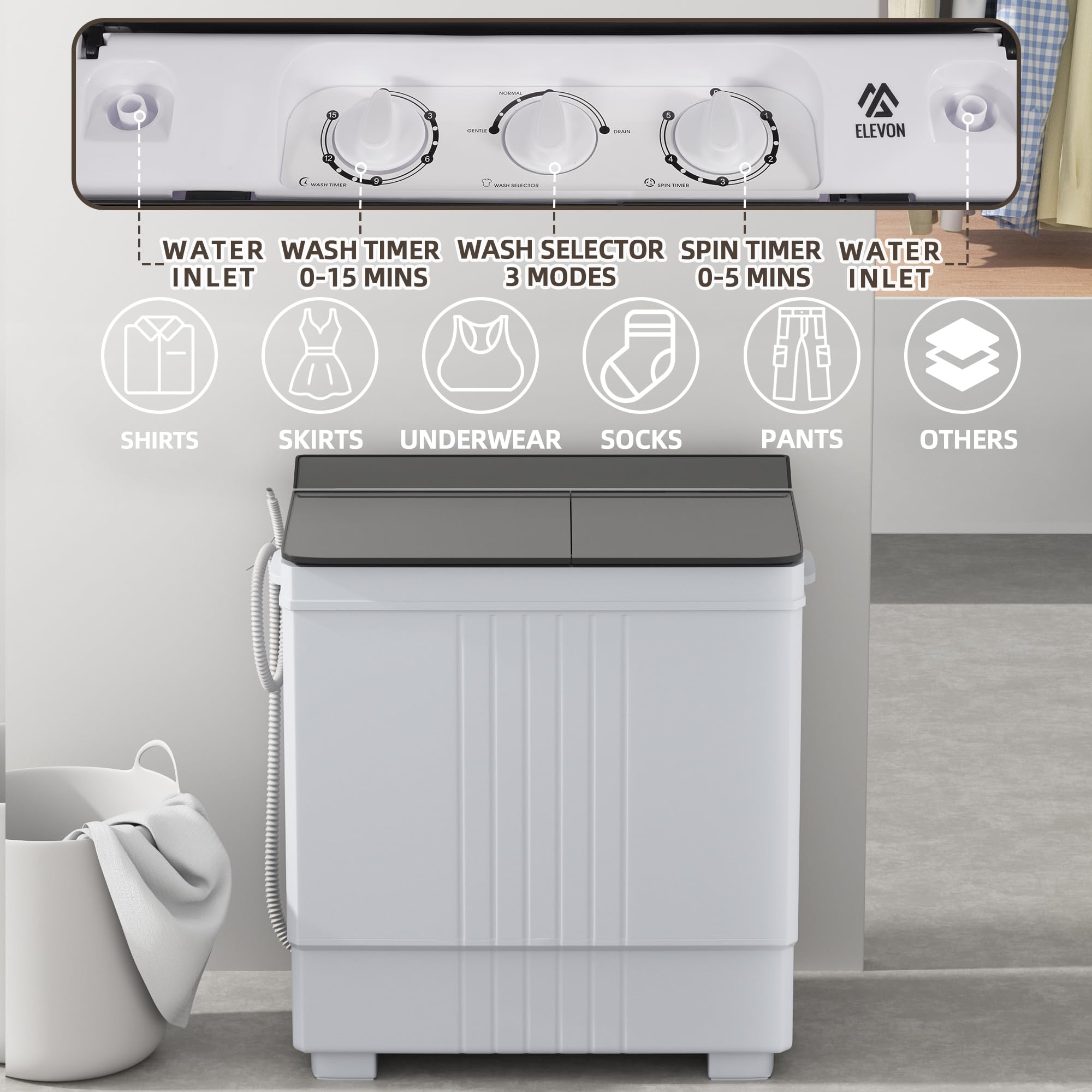 Elevon XPB35-508S, QD-EL-PWM Portable washing machine, White
