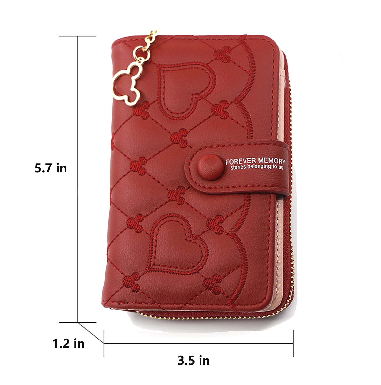 Card Wallets for Women with Zipper Pocket Leather Slim Small Wallet Rfid Blocking Bifold 5 Credit Coin Pocket Purse Medium Long (Red)