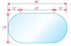 Spancraft 24" X 48" Racetrack Oval Clear Glass Table Top1/2 Thick with 1" Bevel Edge
