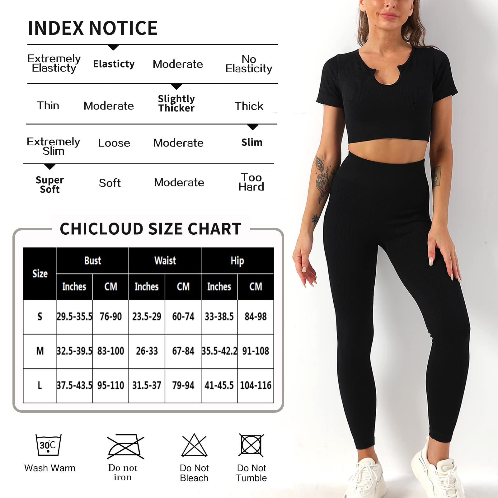 CHICLOUD Yoga Outfits for Women 2 Piece Ribbed Workout Tops Running Leggings Gym Sets Activewear