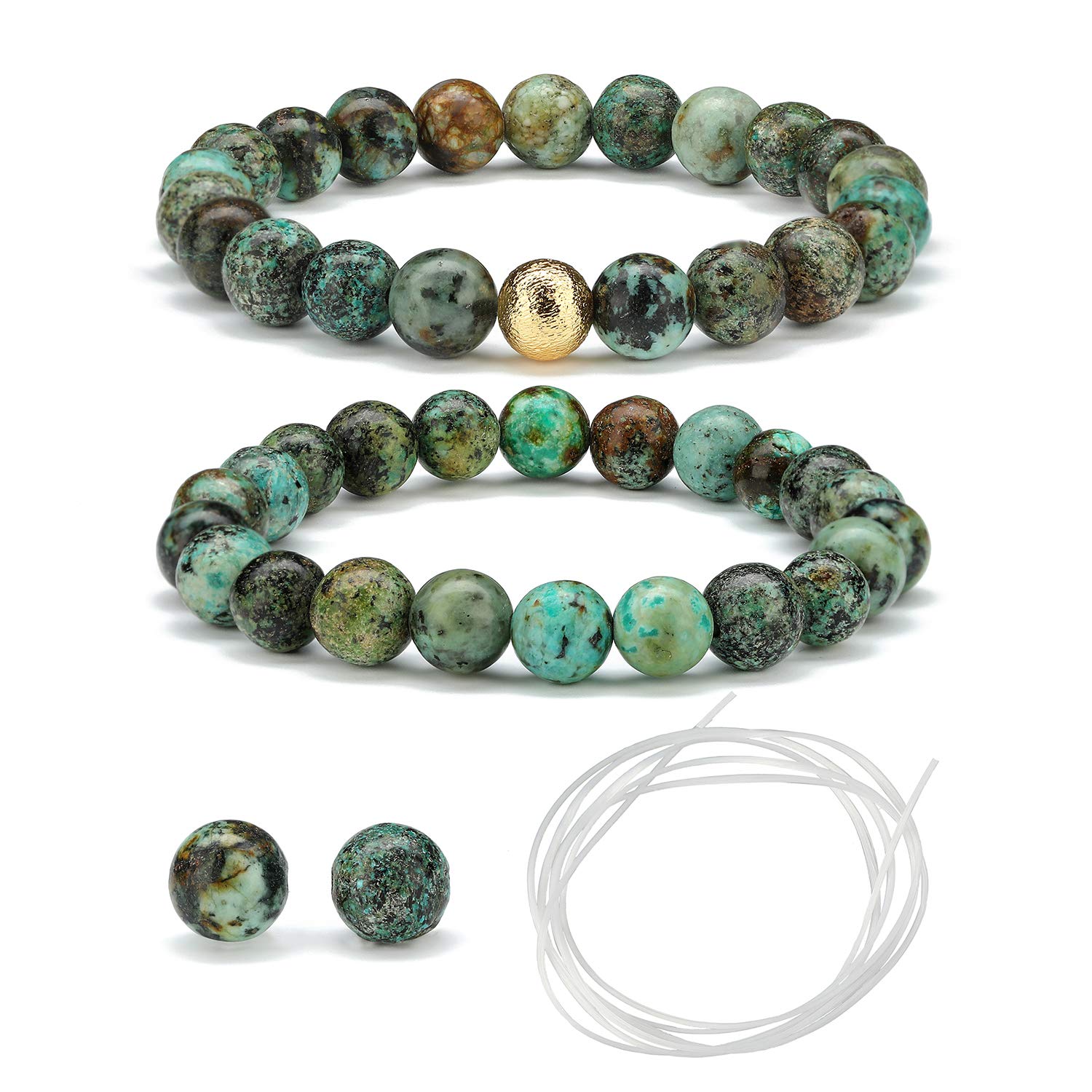 CHOGLE Stackable Beaded Bracelets for Women - Gemstone Beads 8mm Bracelet - Stretch Strand Friendship Bracelet Set for Girls (African Turquoise Beaded Strand Bracelet)