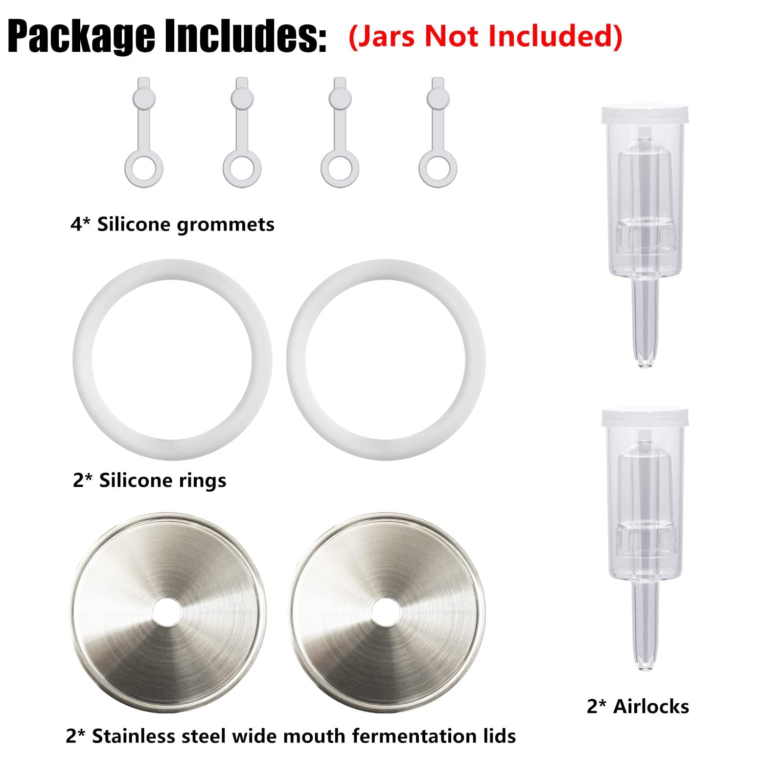 laffeya Fermentation Lids, Fermentation Kit- 2 Mason Jars Fermenting Lids, 2 Airlocks for Fermenting, 4 Grommets, Fermentation Kit for Making Hot Sauce Pickle Kombucha (Jars Not Included)