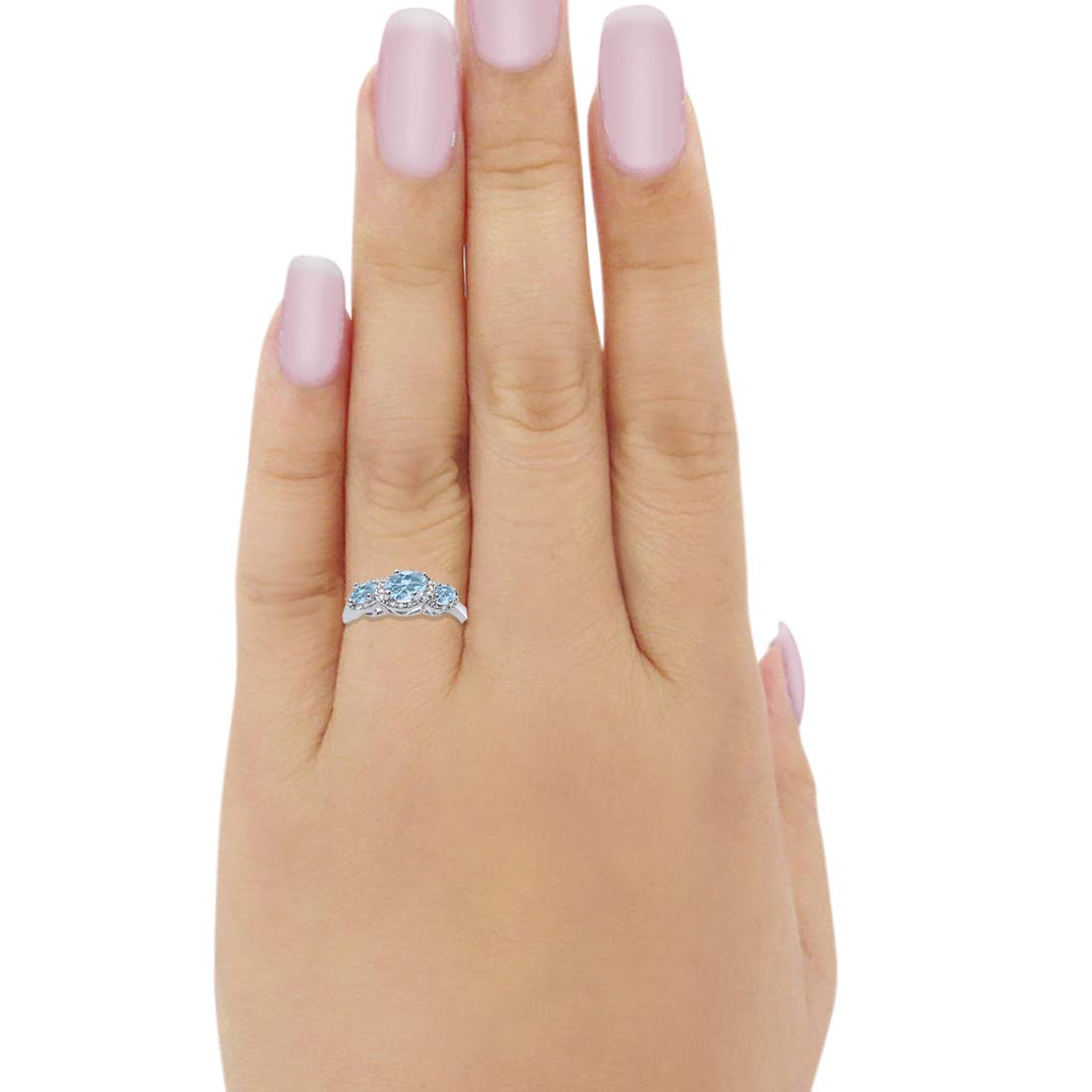 Blue Apple Co. Simulated Aquamarine CZ Size-11 3 Stone Halo Wedding Band Ring Round Simulated Cubic Zirconia 925 Sterling Silver