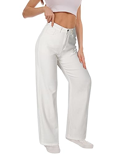 HDLTE Women's Wide Leg Jeans High Waist Baggy Jeans Loose Boyfriends Jeans White