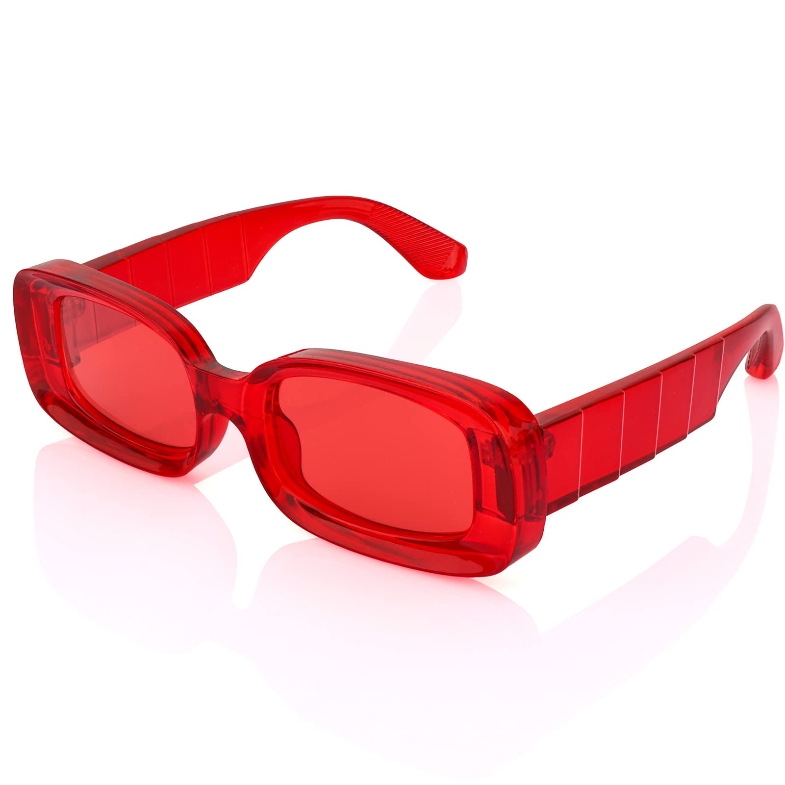 ChiCoko Rectangle Sunglasses for Women Men Retro 90s Sun Glasses Trendy Square Thick Shades Y2K UV400 Protection CK1327 Red Frame Red Lens