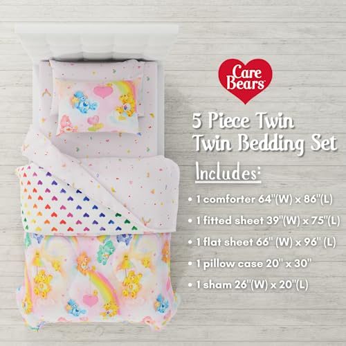 Franco Care Bears Classic Retro Rainbow Bedding 5 Piece Super Soft Comforter and Sheet Set with Sham, Twin, (100% Official Licensed Product) Collectibles
