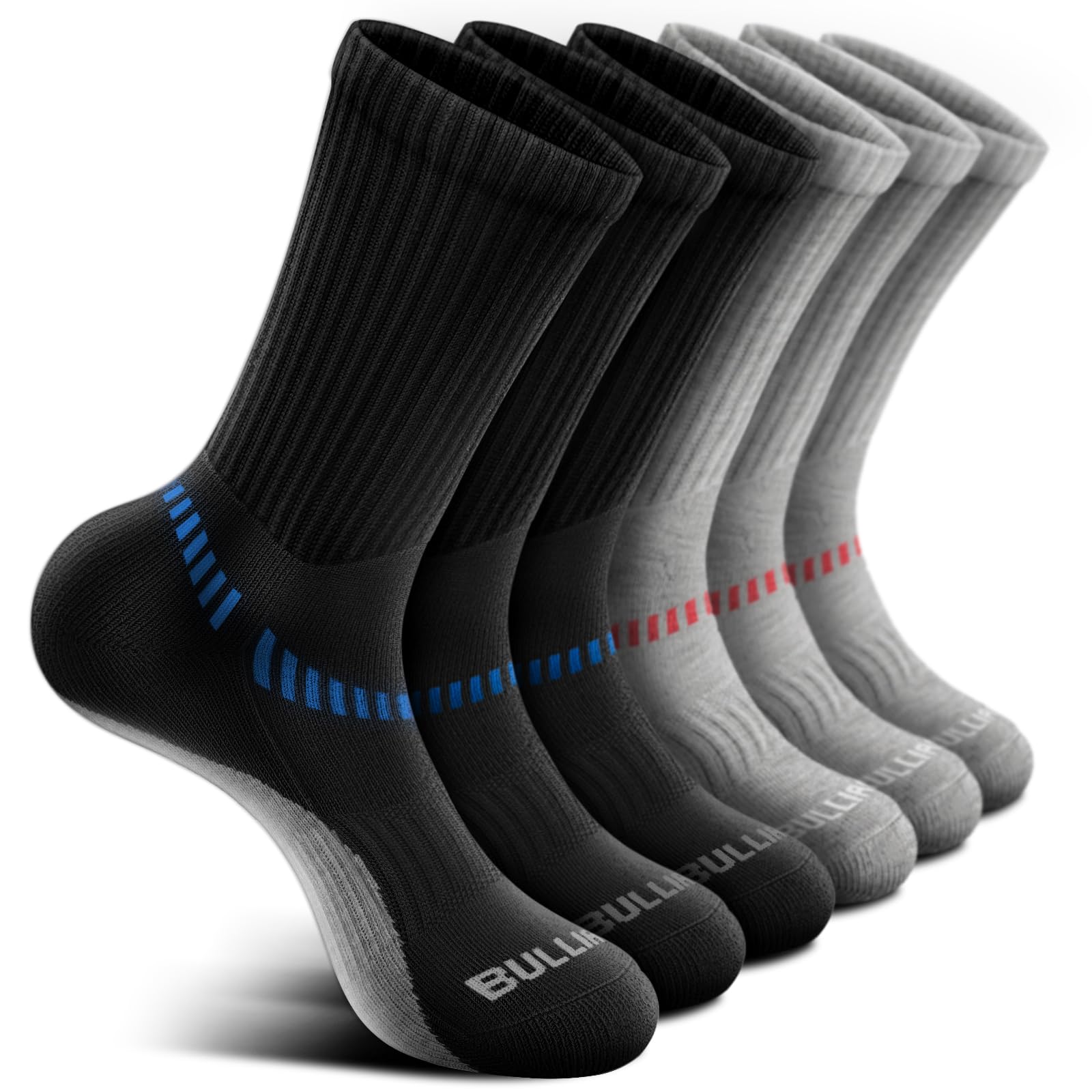 BULLIANT Men Athletic Socks, Compression Sports Crew Socks Cushioned For Men Outdoor Running Hiking-Arch Compression Support(6Pairs,Shoes Size:Men 11-13)