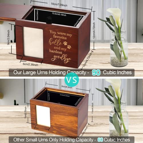 Pet Memorial Urns for Dog or Cat Ashes, Large Wooden Funeral Cremation Urns with Photo Frame, Memorial Keepsake Memory Box with Black Flannel as Lining, Loss Pet Memorial Remembrance Gift