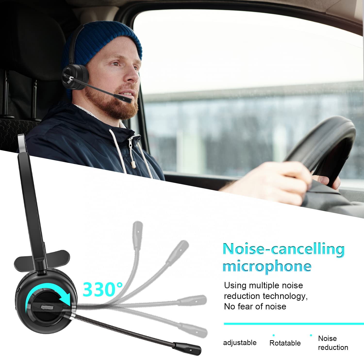 Computer Headset On-Ear Wireless Headphones with AI Noise Cancelling Microphone, Charging Base for PC Laptop - A8 Black