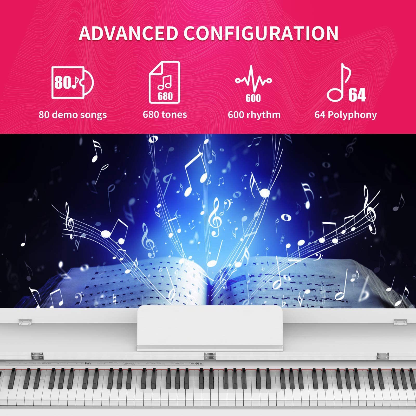 LAGRIMA LAG-900 88 Key Digital Piano Full Size Electric Keyboard w/Music Stand+Power Adapter+3-Pedal Board+Instruction Book+Headphone Jack for Beginner/Adults, White (Piano Only)