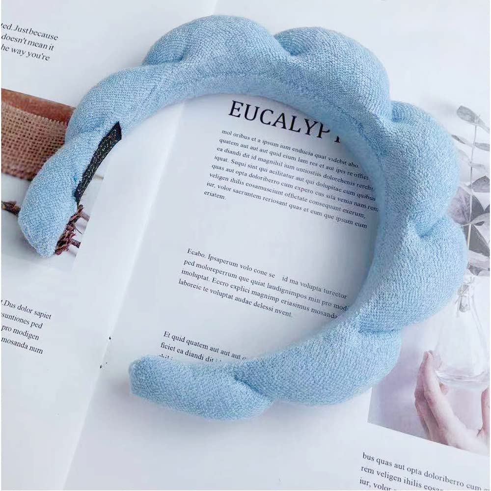 COMMINY Spa Headband for Washing Face,Sponge Soft Makeup Face Wash Headband,Terry Cloth Skincare Puffy Headbands for Women(Blue)