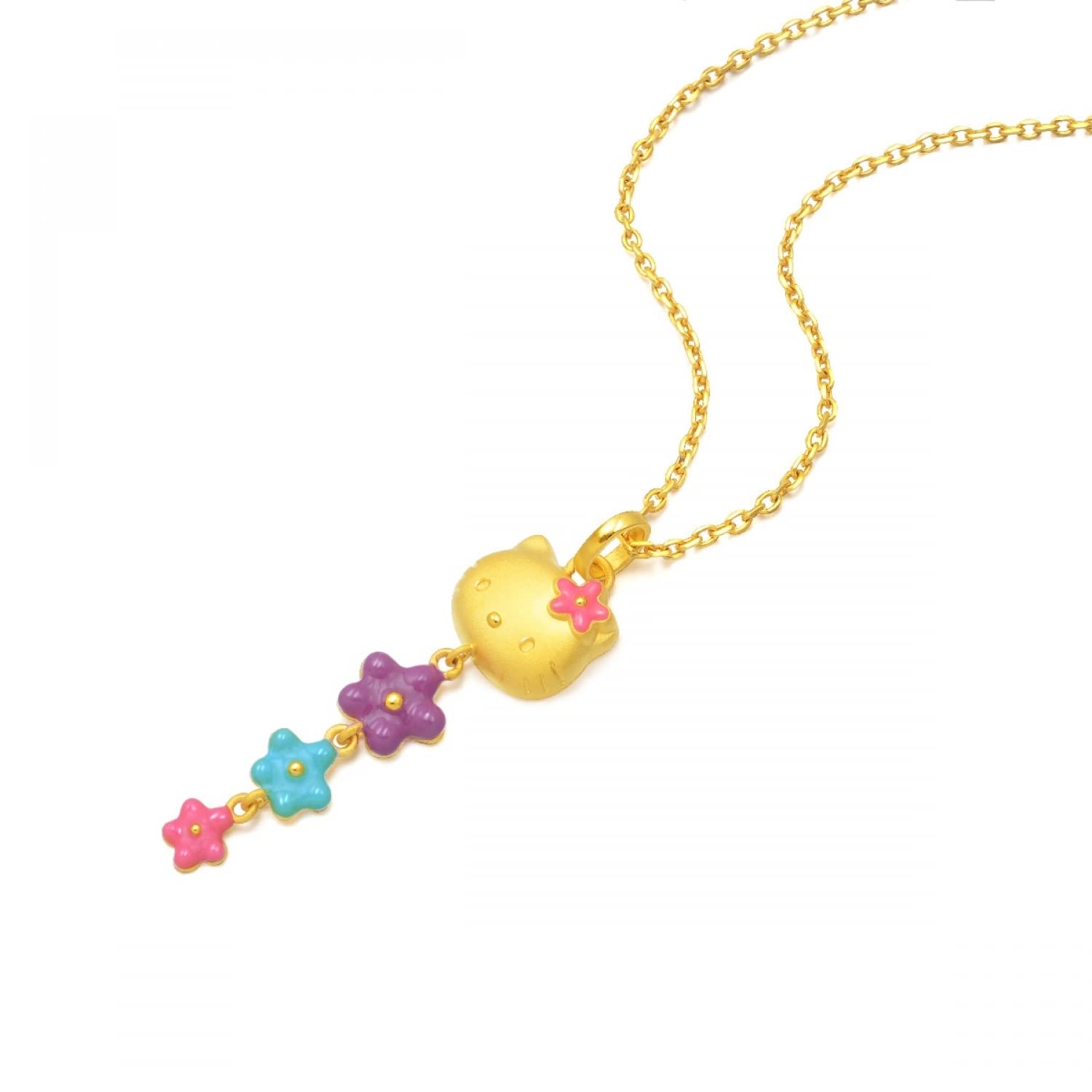 CHOW SANG SANG Sanrio 999.9 24K Solid Gold Hello Kitty with Flowers Pendant for Women 75426P [Not Include the Necklace]