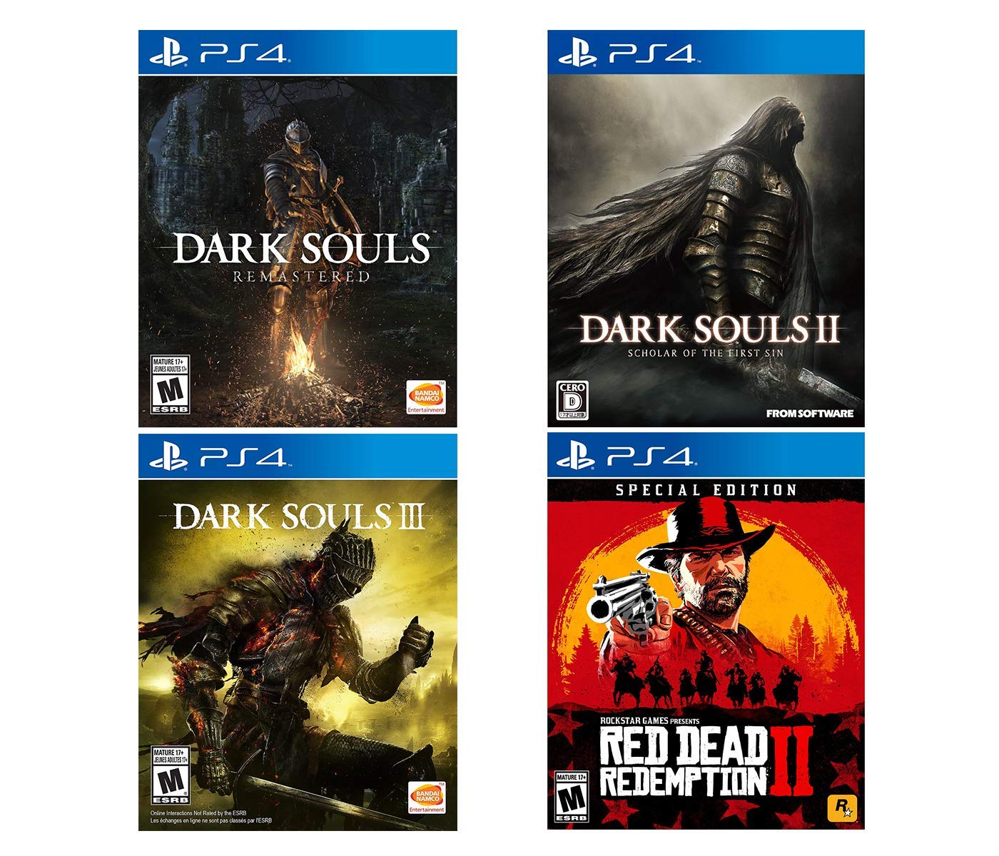 PlayStation 4 Dark Souls Trilogy Red Dead Bonus Bundle: Dark Souls Remastered, Dark Souls II, Dark Souls III, Exclusive Steel Book, PlayStation 4 Pro CUH-7215B 1TB Console - Black