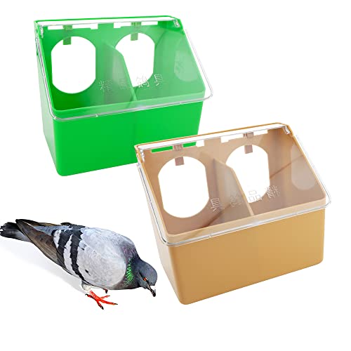 DQITJ 2 Pcs Pigeon Plastic Feeder, Dove Bird Food Feeding Hanging Box for Poultry Pigeon Parrot Budgie Parakeet Cage (Two Holes)