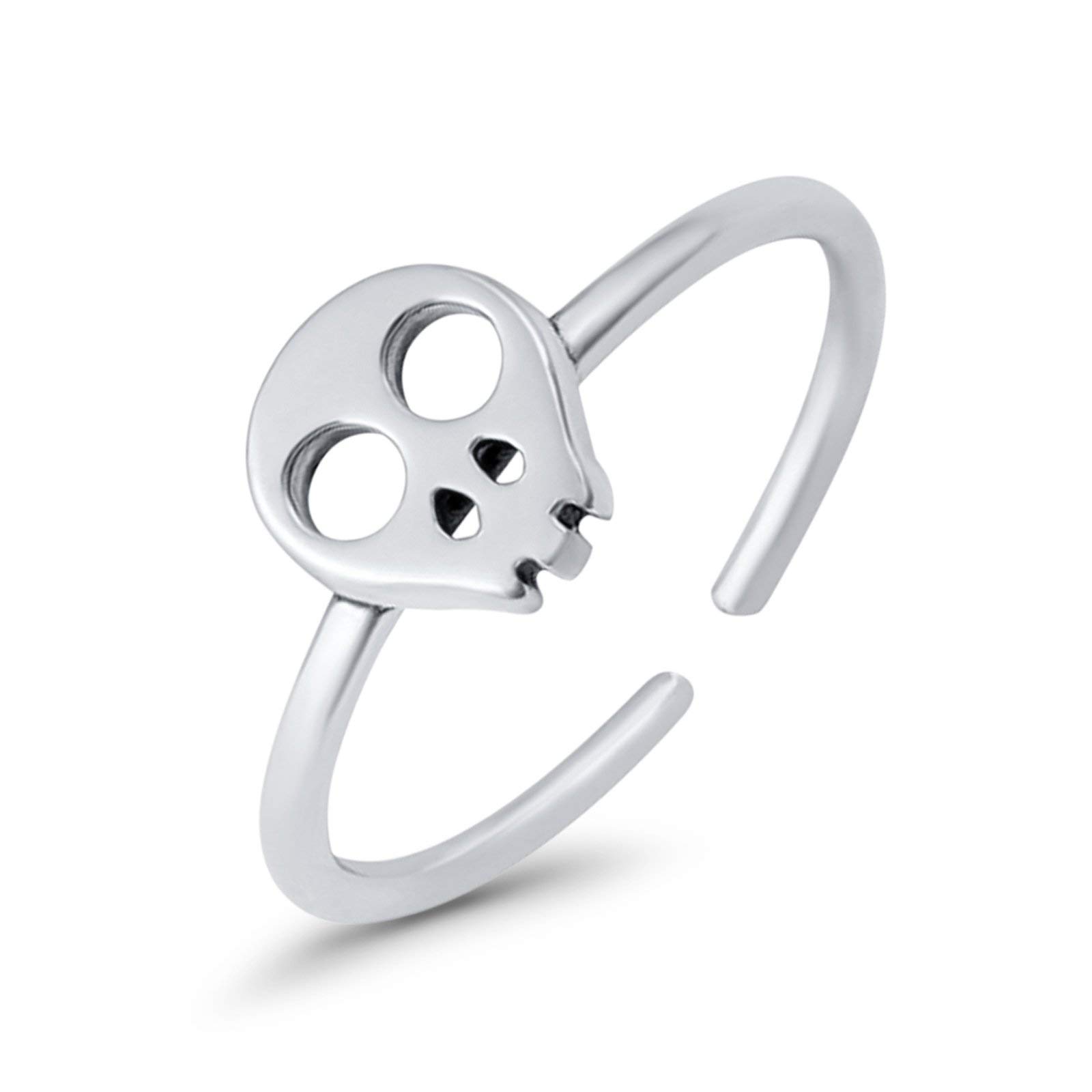 Blue Apple Co. Sterling Silver Skull Toe Ring Adjustable Band 925 Sterling Silver
