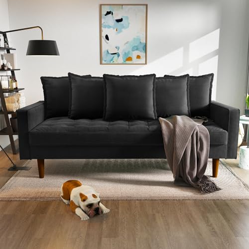 SILKIR Mid-Century Modern Small Spaces Comfy Velvet Living Room,Office,and Apartment,Loveseat Couch Sofas, 70 Inch, Black