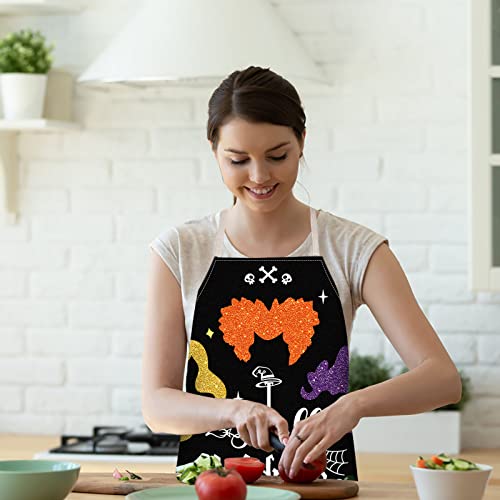 PETCEE Halloween Apron I Smell Children Cooking Aprons with Witches Ghosts Bats Halloween Kitchen Apron with Adjustable Waist Strip for Women Men