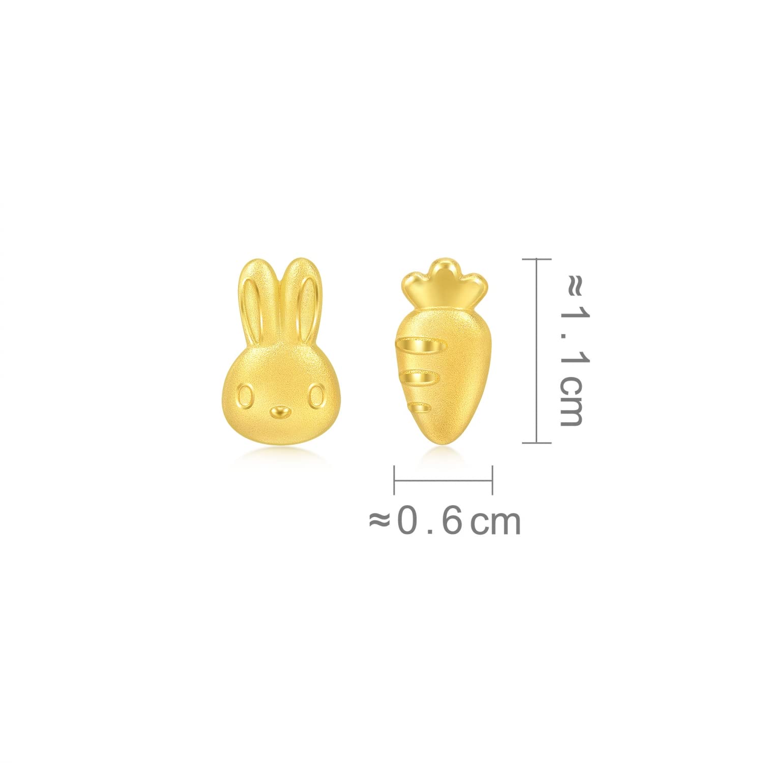 CHOW SANG SANG 999.9 24K Solid Gold Price-by-Weight 1.27g Gold Carrot and Rabbit Asymmetric Stud Earrings for Women 93648E