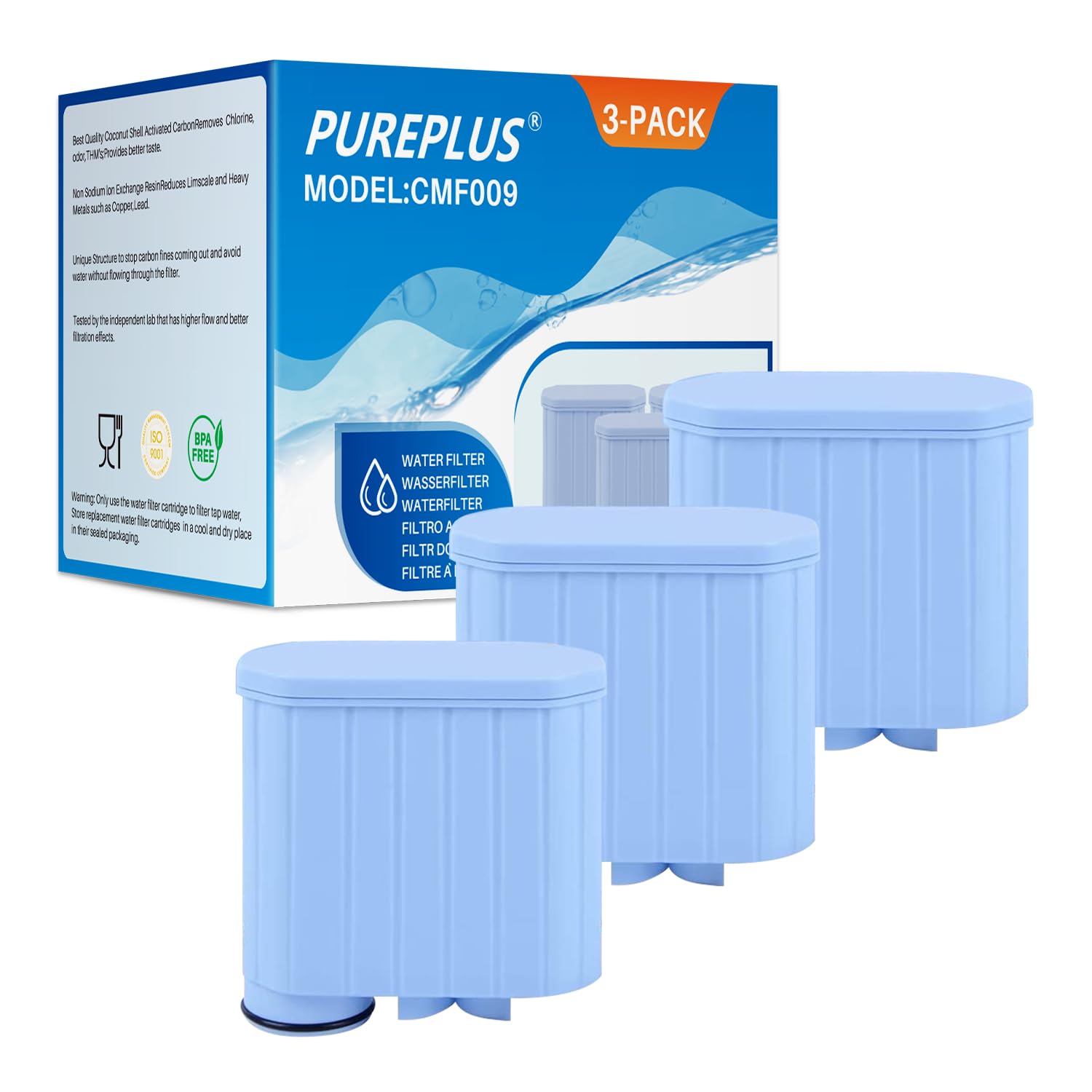 Coffee Water Filter Replacement for AquaClean CA6903/10/00/01/22/47, CA6707/00/10, CMF009, Philips 2000/3000/3100/4000/5000, 421946039401, 421944050461 Coffee Machine, 3Pack by PUREPLUS
